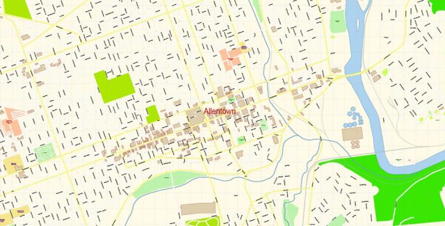 Allentown + Easton Pennsylvania US Map Vector Exact City Plan detailed ...