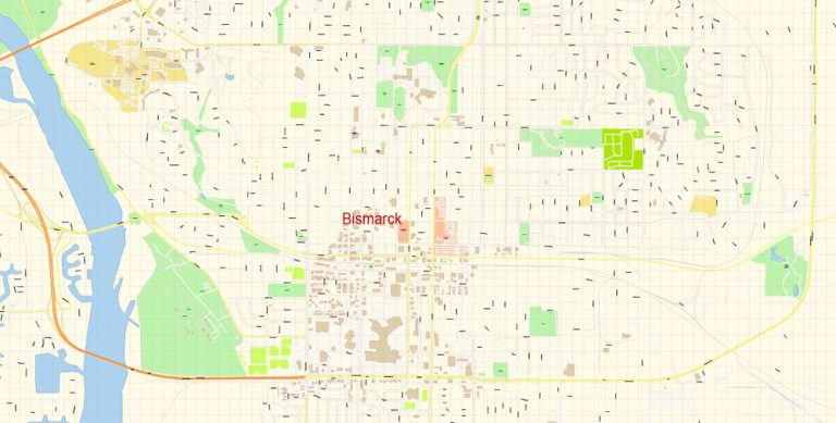 Bismarck North Dakota US Map Vector Exact City Plan detailed Street Map editable Adobe ...