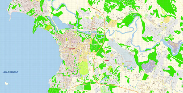Burlington Vermont US Map Vector Exact City Plan detailed Street Map ...