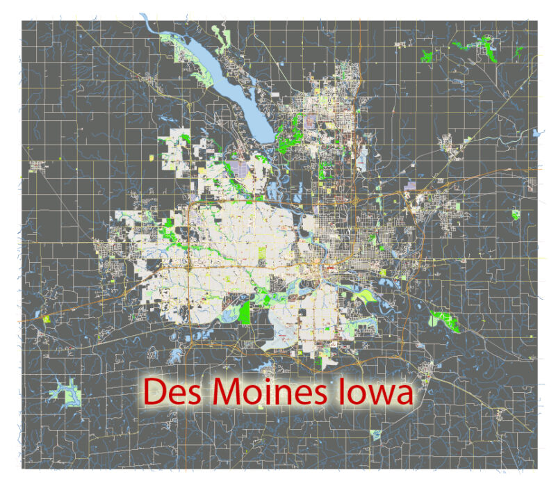 Des Moines Iowa US: Free download vector map of Des Moines Iowa US in ...