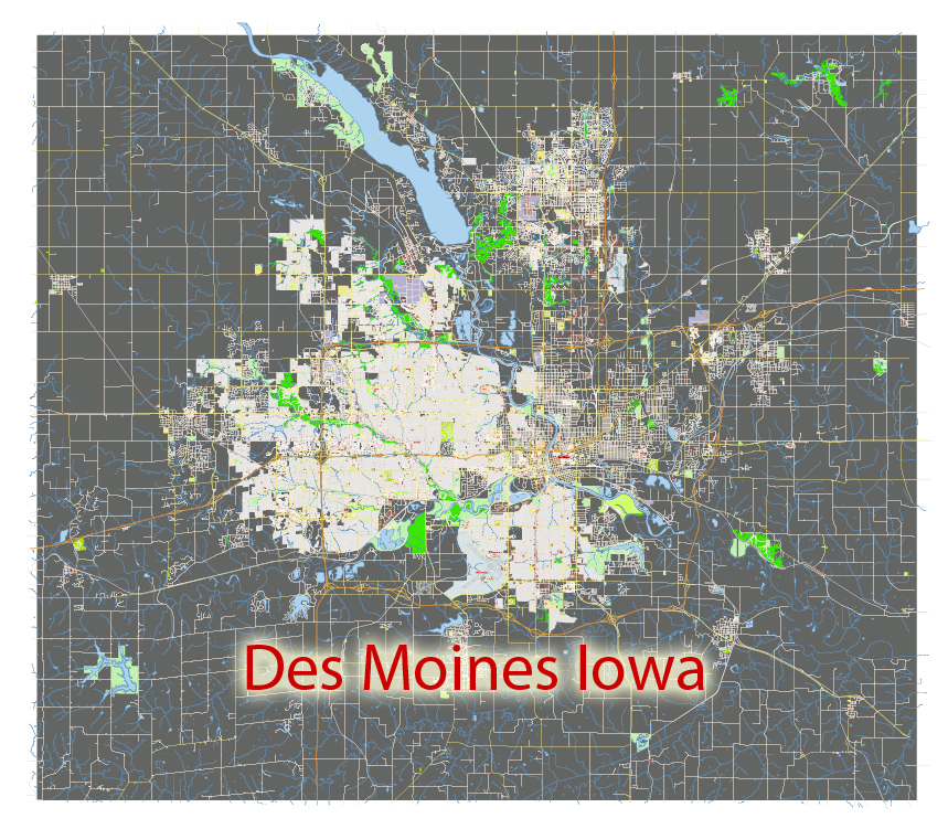 Des Moines Iowa US: Free download vector map of Des Moines Iowa US in ...