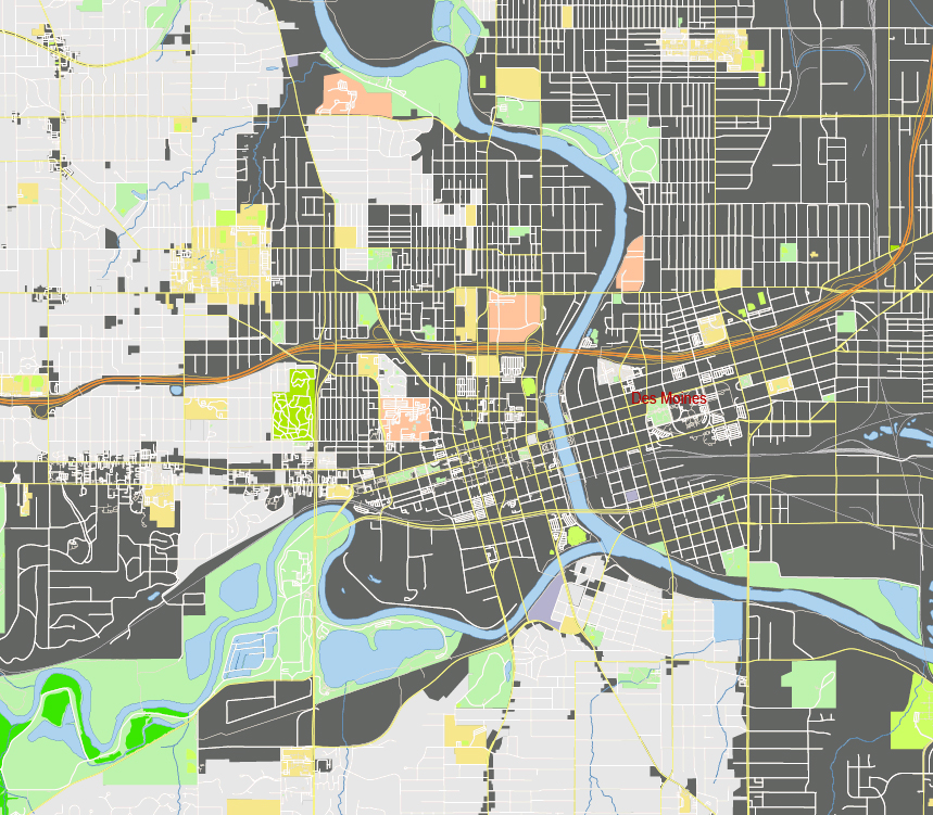 Des Moines Iowa US: Free download vector map of Des Moines Iowa US in ...