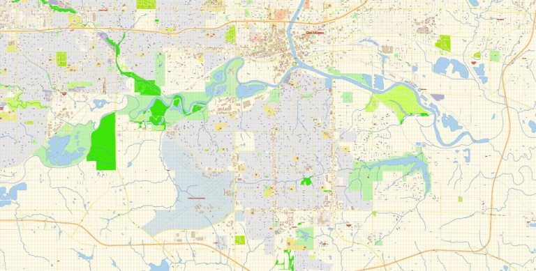 Des Moines Iowa US Map Vector Exact City Plan detailed Street Map ...