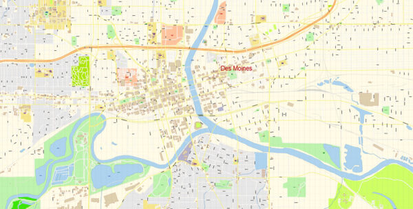 Des Moines Iowa US Map Vector Exact City Plan detailed Street Map ...