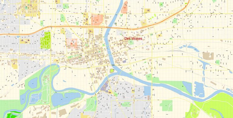Des Moines Iowa US Map Vector Exact City Plan detailed Street Map ...