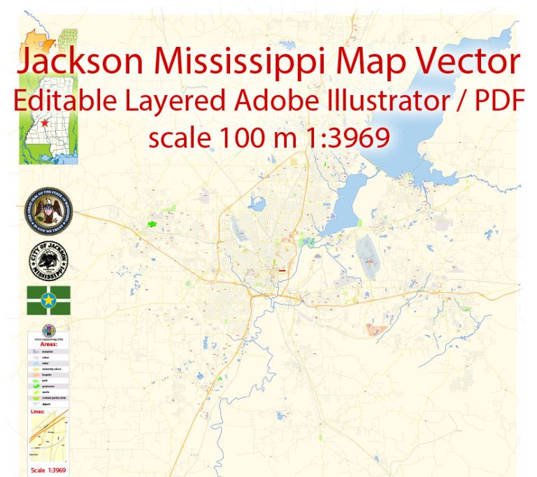 Jackson Mississippi US Map Vector Exact City Plan detailed Street Map ...