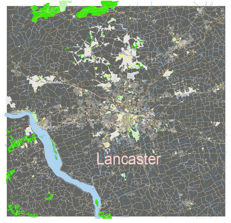 Lancaster Pennsylvania US: Free download vector map of Lancaster ...