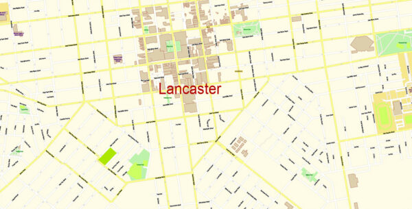Lancaster Pennsylvania PDF Map Vector Exact City Plan detailed Street ...