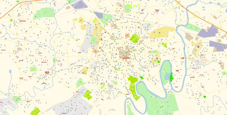 Lancaster Pennsylvania Map Vector Exact City Plan detailed Street Map ...