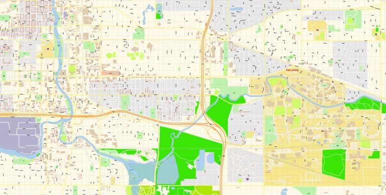 Lansing Michigan US PDF Map Vector Exact City Plan detailed Street Map ...