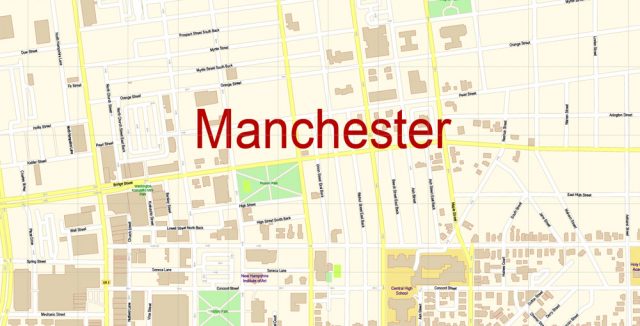 Manchester New Hampshire US PDF Map Vector Exact City Plan detailed ...