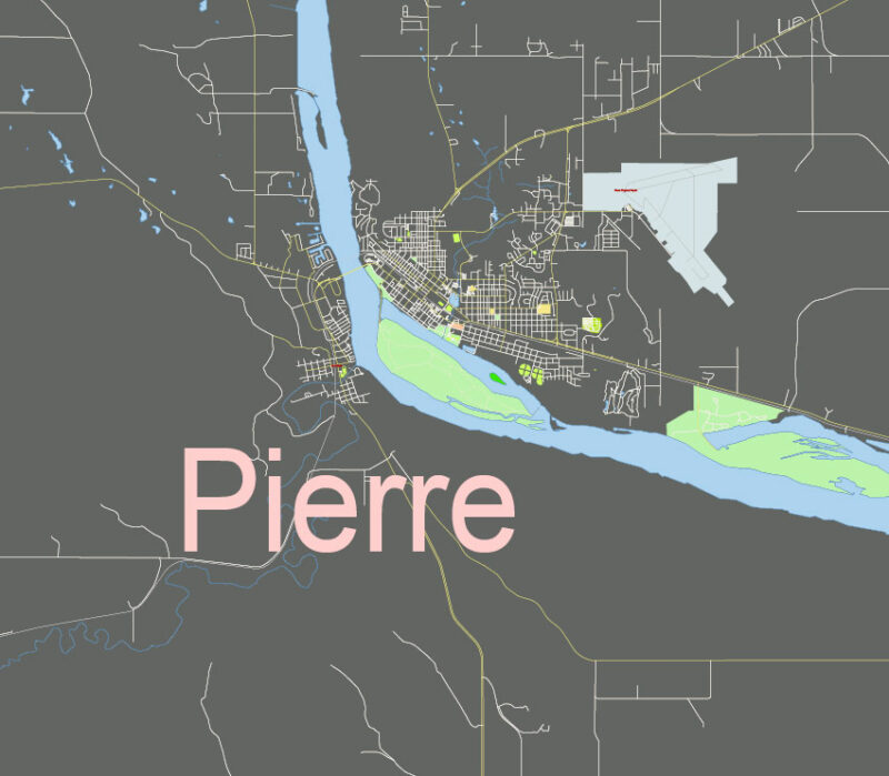 Pierre South Dakota US: Free download vector map of Pierre South Dakota ...