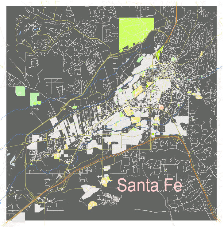 Santa Fe New Mexico US: Free download vector map of Santa Fe New Mexico ...