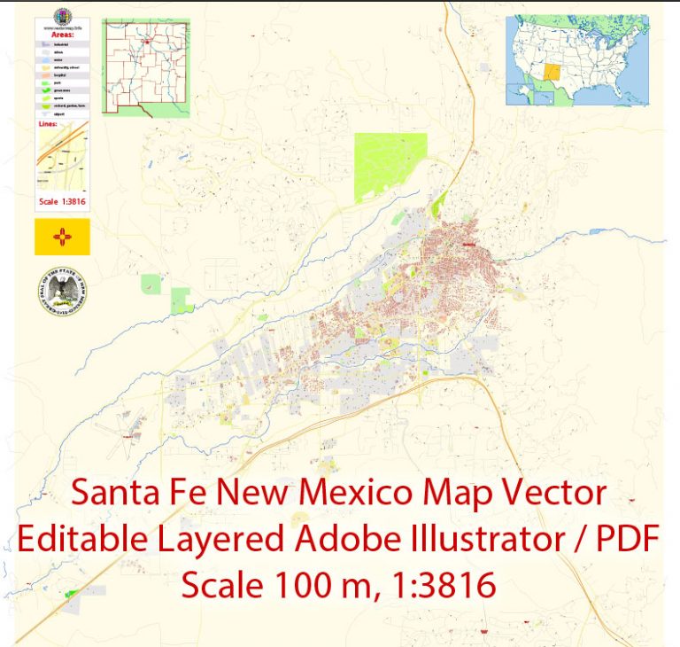 Santa Fe New Mexico PDF Map Vector Exact City Plan detailed Street Map ...