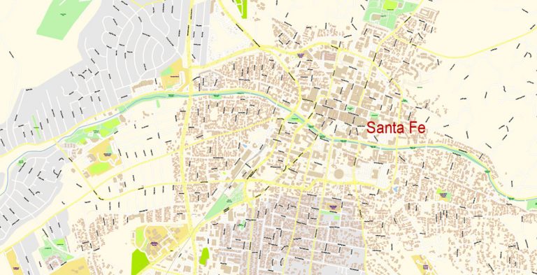 Santa Fe New Mexico US Map Vector Exact City Plan detailed Street Map ...