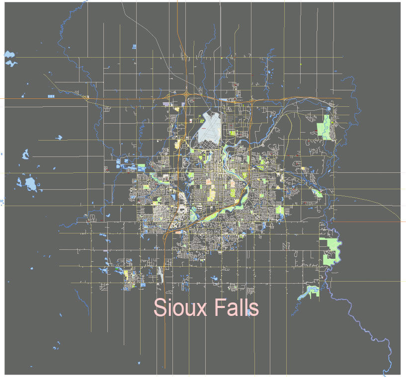 Sioux Falls South Dakota US: Free download vector map of Sioux Falls ...
