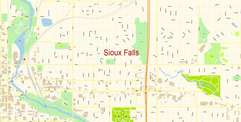 Sioux Falls South Dakota US PDF Map Vector Exact City Plan detailed ...