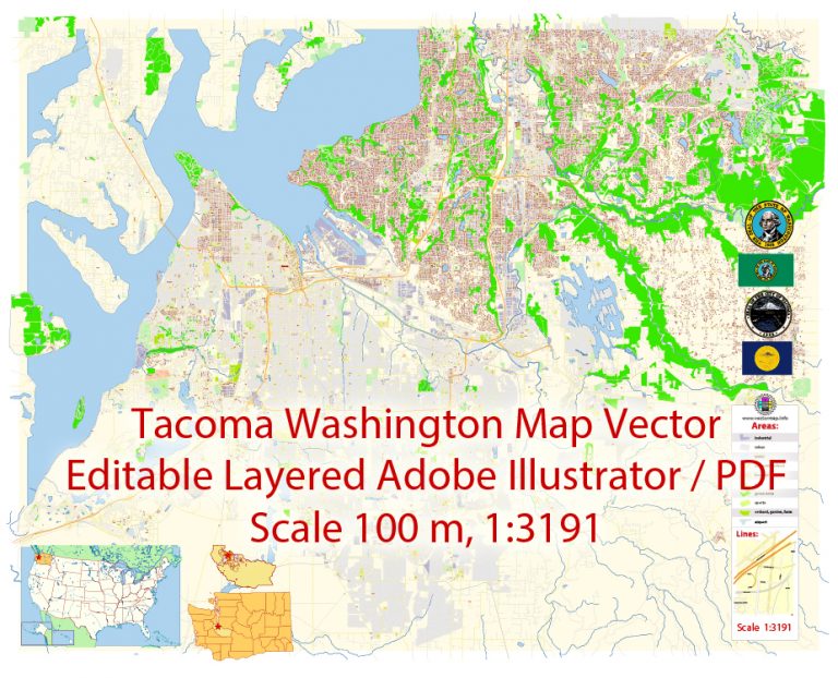 Tacoma Washington US Map Vector Exact City Plan detailed Street Map ...