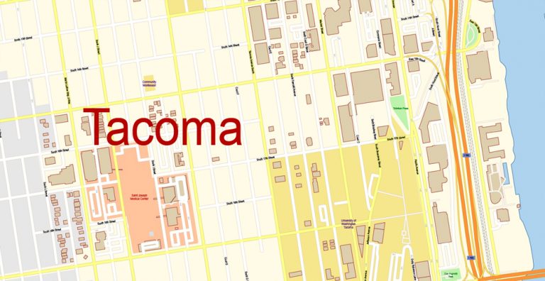 Tacoma Washington US Map Vector Exact City Plan detailed Street Map ...