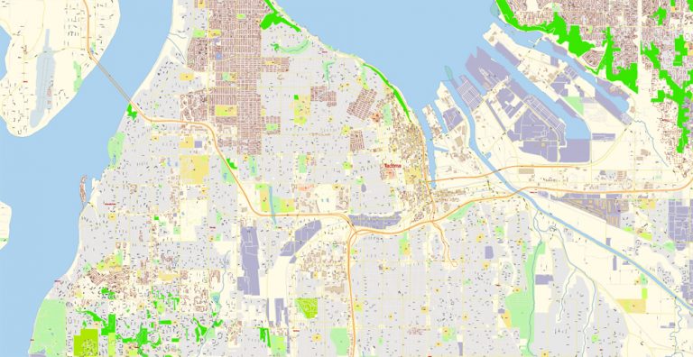 Tacoma Washington US Map Vector Exact City Plan detailed Street Map ...