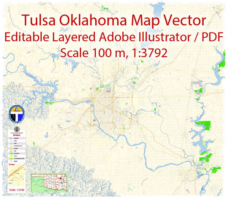 Tulsa Oklahoma US Map Vector Exact City Plan detailed Street Map ...