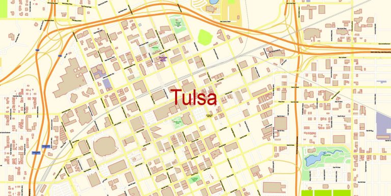 Tulsa Oklahoma PDF Map Vector Exact City Plan detailed Street Map ...