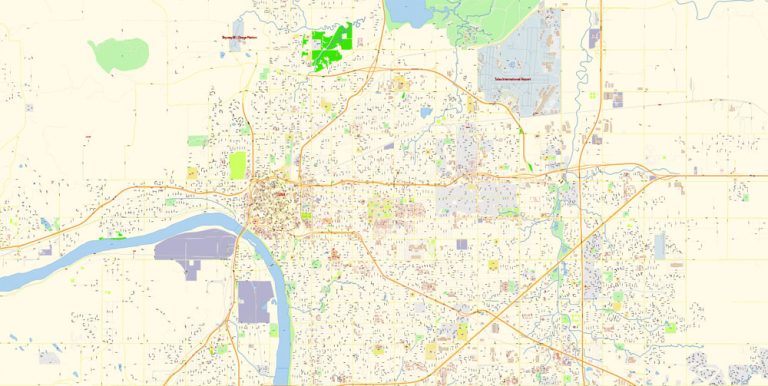 Tulsa Oklahoma PDF Map Vector Exact City Plan detailed Street Map ...