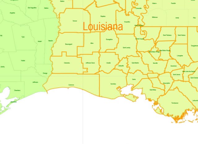 _Texas + Louisiana Counties Map Vector Exact State Plan detailed Admin Map editable Adobe ...