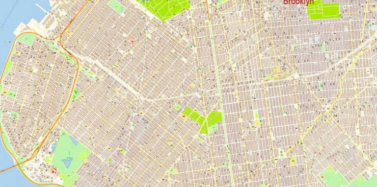 Brooklyn New York US Map Vector Exact City Plan extra detailed Street ...