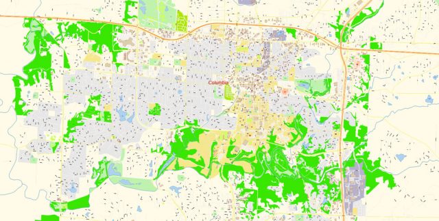 Columbia Jefferson City Missouri US Map Vector Exact City Plan detailed ...