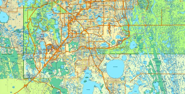 Florida State PDF Vector Map exact extra detailed All Roads, Cities and ...