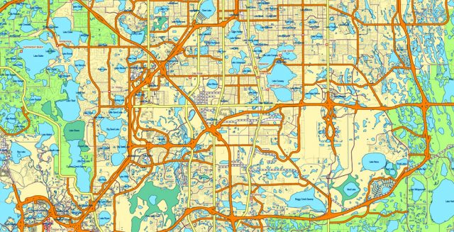 Florida State Vector Map exact extra detailed All Roads, Cities and ...