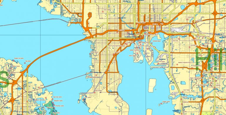 _Florida State PDF Vector Map exact extra detailed All Roads, Cities ...