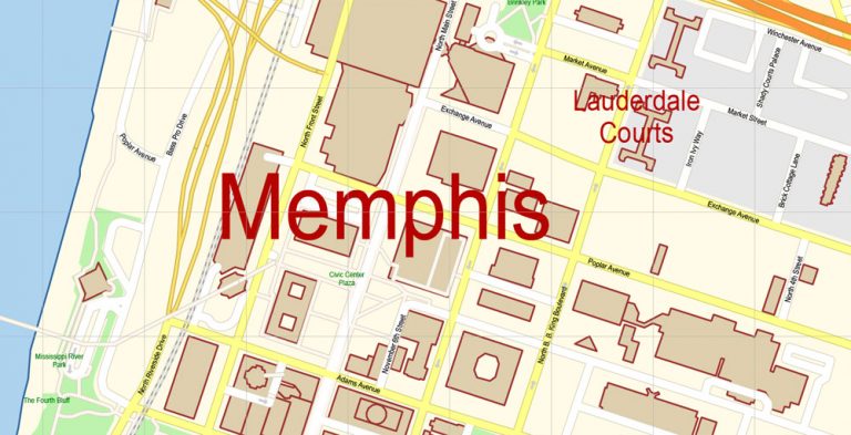 Memphis Tennessee PDF Map Vector Exact City Plan detailed Street Map ...