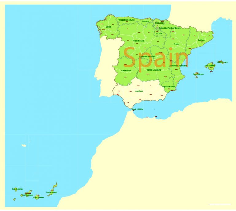 Spain PDF Vector Map Administrative 01 02 Adobe PDF Editable Provinces ...