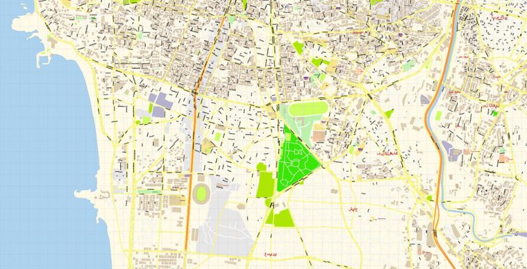 Beirut Lebanon Map Vector Exact City Plan detailed Street Map editable ...