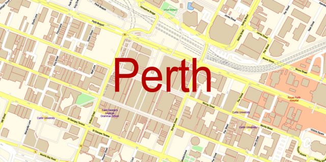Perth Australia Map Vector Grande Exact City Plan detailed Street Map ...
