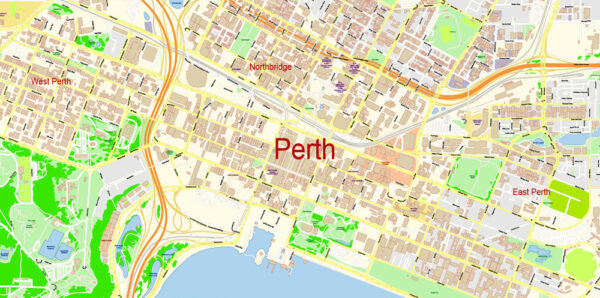 Perth Australia PDF Map Vector Grande Exact City Plan detailed Street ...