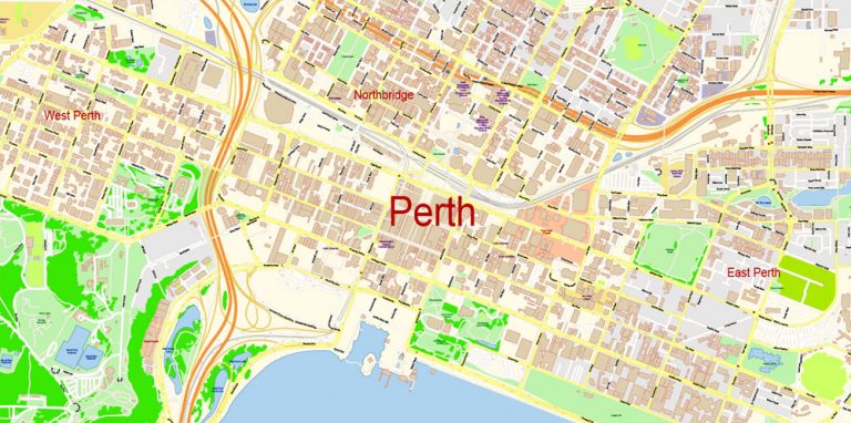 Perth Australia Map Vector Grande Exact City Plan detailed Street Map ...