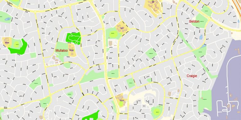 Perth Australia PDF Map Vector Grande Exact City Plan detailed Street ...