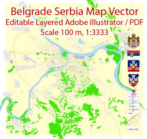 Belgrade Serbia PDF Map Vector Grande Exact City Plan detailed Street ...