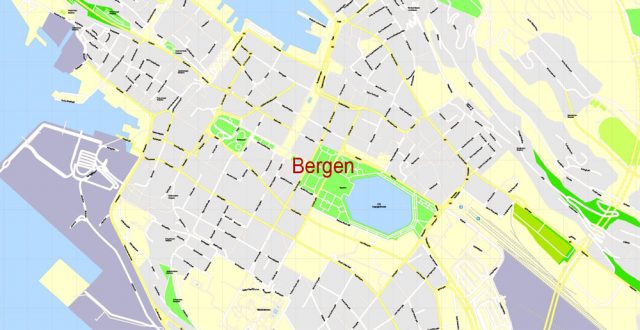 Bergen Norway Map Vector Grande Exact City Plan detailed Street Map ...