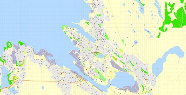 Bergen Norway Map Vector Grande Exact City Plan detailed Street Map ...
