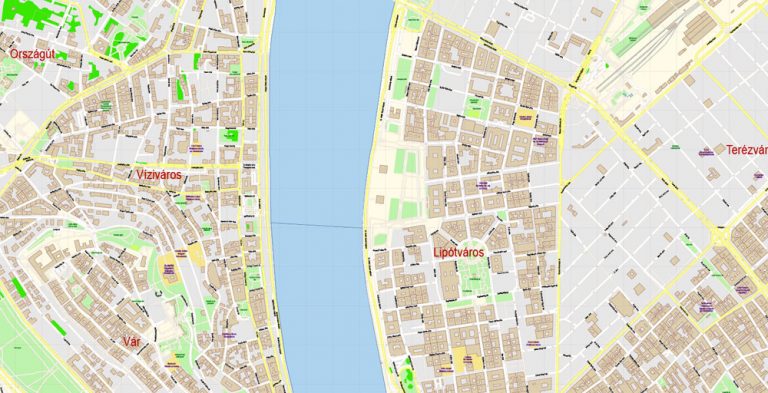Budapest Hungary Map Vector Exact City Plan detailed Street Map ...