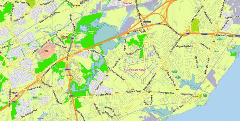 Delaware State PDF Map Vector Exact Plan detailed Road Admin Map ...