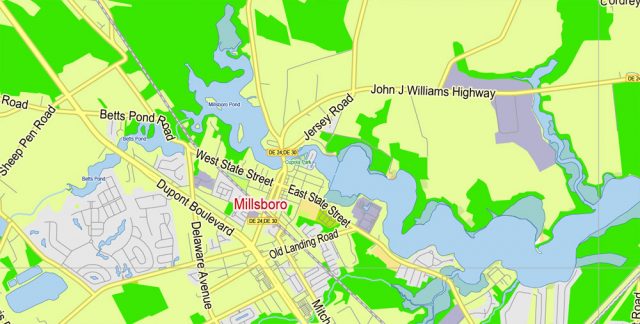 Delaware State PDF Map Vector Exact Plan detailed Road Admin Map ...