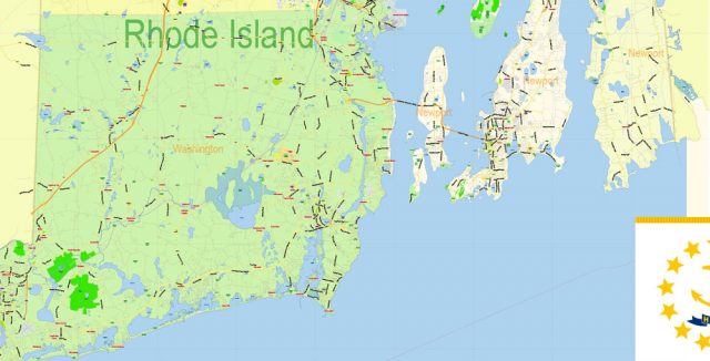 Rhode Island State Map Vector Exact Plan detailed Road Admin Map ...