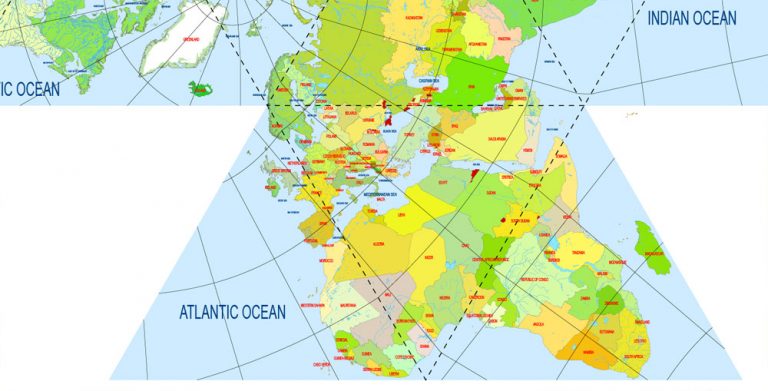 World Vector Map Dymaxion Projection Adobe Illustrator Detailed Country ...