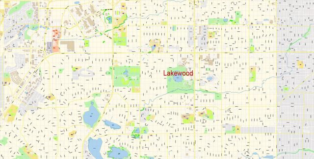 Lakewood Colorado US PDF Map Vector Exact City Plan High Detailed ...