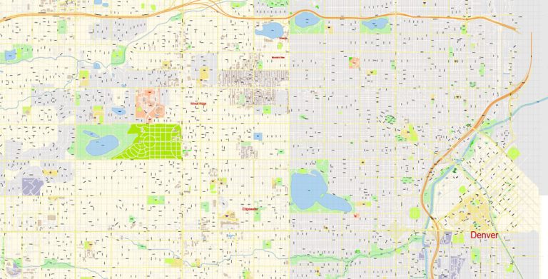 Lakewood Colorado US PDF Map Vector Exact City Plan High Detailed ...